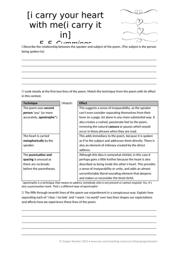 [i carry your heart with me(i carry it in] - E.E. Cummings - Worksheet ...