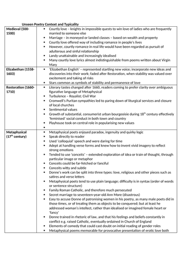AQA A Level English Literature A Unseen Poetry AO3 and AO4 | Teaching ...