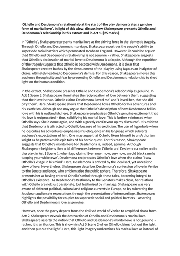 AQA A Level English Literature Othello Exemplar Essays | Teaching Resources