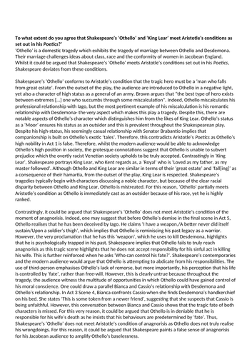 AQA A Level English Literature Othello Exemplar Essays | Teaching Resources