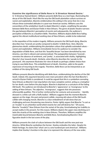 AQA A Level English Literature A A Streetcar Named Desire Exemplar ...