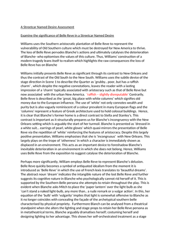 AQA A Level English Literature A A Streetcar Named Desire Exemplar ...