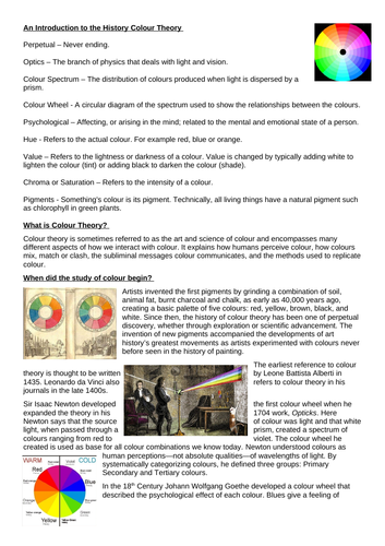 An Introduction to the History of Colour Theory Comprehension Activity ...