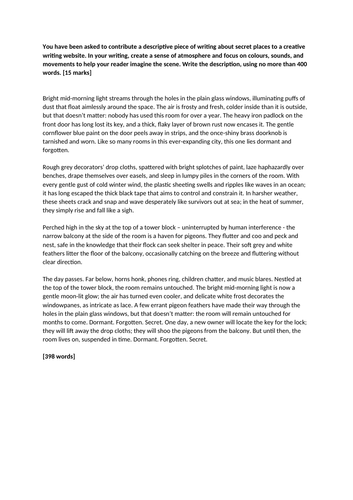 Descriptive Model Answer: A Secret Place | Teaching Resources