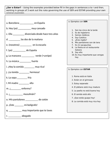 Using Ser and Estar | Teaching Resources