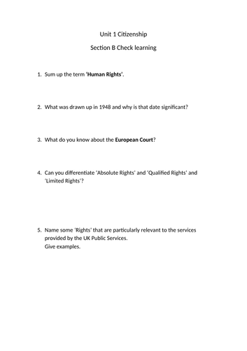 Citizenship Unit 1 Part B The rights & responsibilities of individuals ...