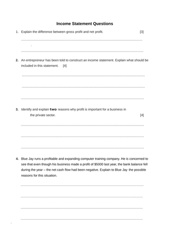 Income Statement for IGCSE Business Studies | Teaching Resources