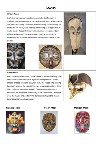 Year 7 Masks Unit of Work (12 lessons) | Teaching Resources