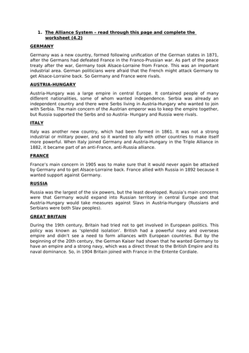 World War I - 1. The alliance system | Teaching Resources