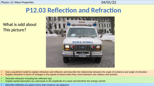 Aqa Gcse Physics P12 03 Reflection And Refraction Teaching Resources