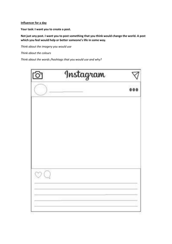 'Influencer for a day' social media activity | Teaching Resources