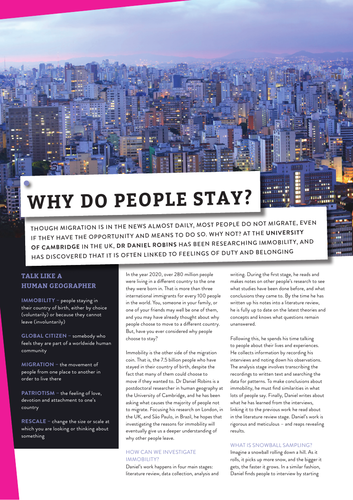 Migration and immobility: Why do people stay? | Teaching Resources