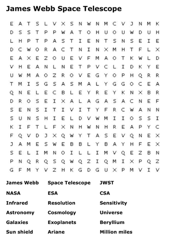 James Webb Space Telescope Word Search | Teaching Resources
