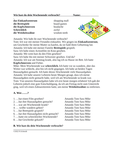 German Past Tense Reading: Wie hast du dein Wochenende verbracht ...