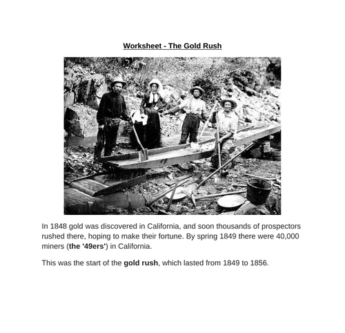 Remote Learning - The Gold Rush - GCSE American West | Teaching Resources