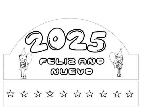 Feliz año nuevo 2025 coronas/gorros de fiesta para colorear Spanish new ...