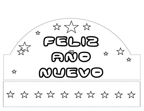 Feliz año nuevo 2025 coronas/gorros de fiesta para colorear Spanish new ...