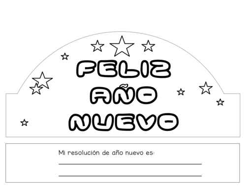 Feliz año nuevo 2025 coronas/gorros de fiesta para colorear Spanish new ...