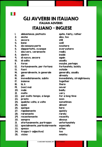 ITALIAN ADVERBS LIST FREEBIE | Teaching Resources ITALIAN ADVERBS LIST FREEBIE | Teaching Resources