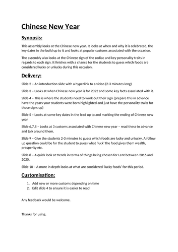 Chinese New Year assembly | Teaching Resources