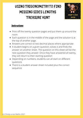 Trigonometry - finding missing sides Treasure Hunt | Teaching Resources