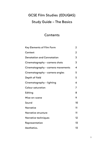EDUQAS GCSE Film Studies Revision Guide - Key Elements of Film Form ...