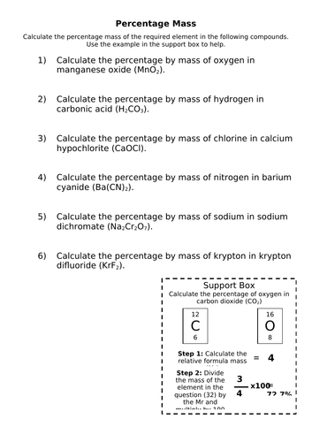 GCSE Chemistry - Percentage Mass Calculations | Teaching Resources