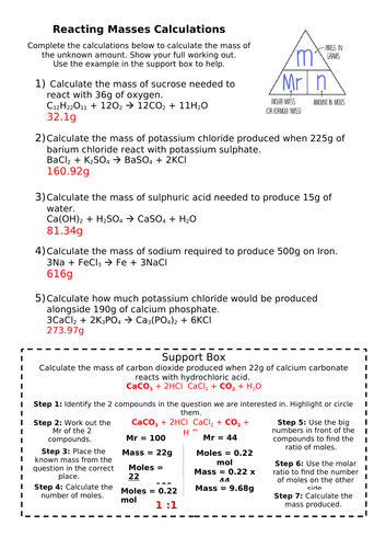 GCSE Chemistry - Reacting Masses Calculations | Teaching Resources