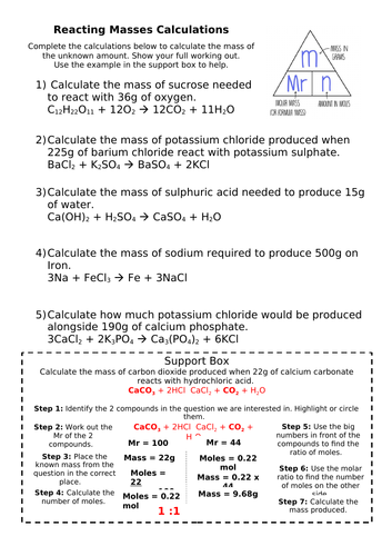 GCSE Chemistry - Reacting Masses Calculations | Teaching Resources