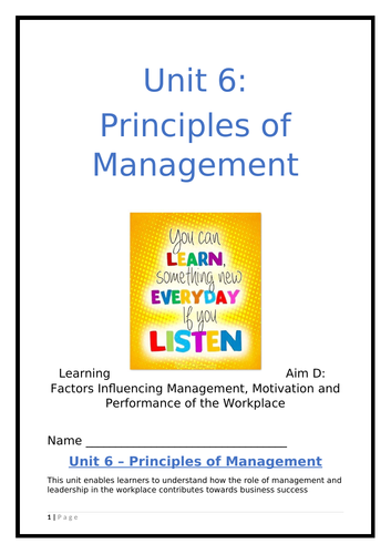 BTEC Business - Unit 6: Principles of Management (BTEC NEW ...