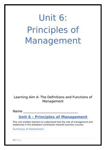 BTEC Business - Unit 6: Principles of Management (BTEC NEW ...