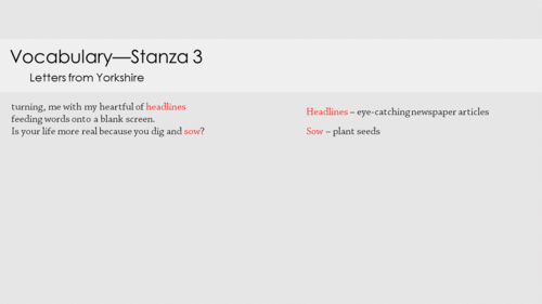 AQA Poetry Differentiated - Letters from Yorkshire (Love and ...