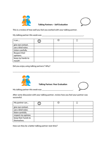Talking Partners Self and Peer Evaluation Talking and Listening ...