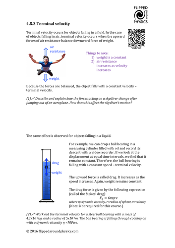 Terminal velocity | Teaching Resources