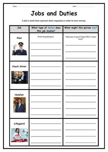 Jobs and Duties - Worksheet | Teaching Resources