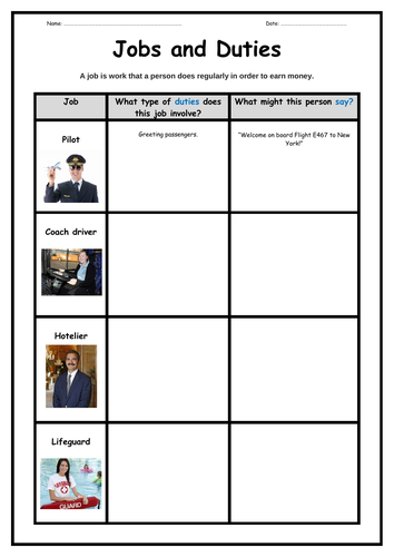 Jobs and Duties - Worksheet | Teaching Resources