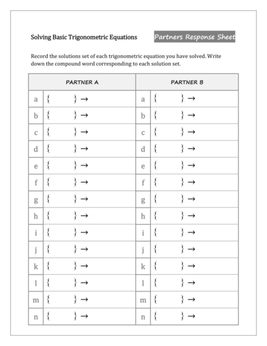BASIC Trigonometric Equations - Partner Activity "Make Compound Words ...