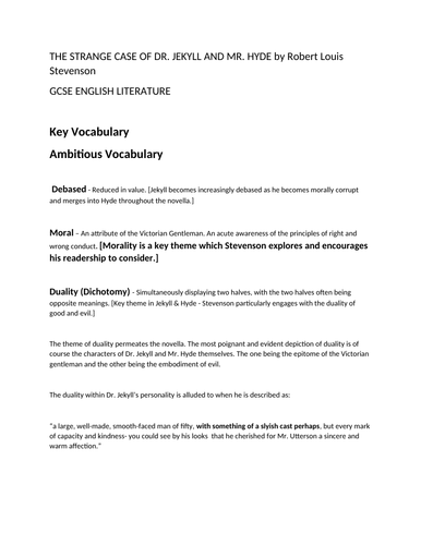 The Strange Case of Dr. Jekyll and Mr. Hyde - ambitious vocabulary and ...
