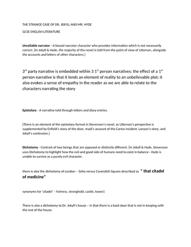 GCSE ENGLISH LITERATURE A* Dr. Jekyll and Mr. Hyde THE STRUCTURE OF THE ...