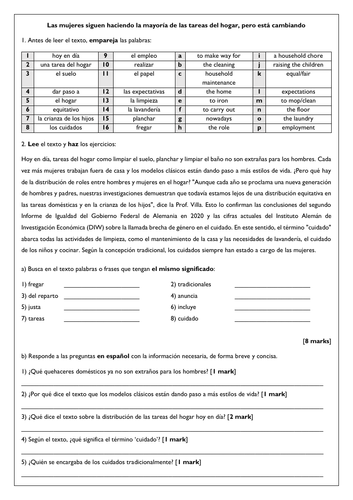 Spanish A Level La igualdad de los sexos - household chores, women ...
