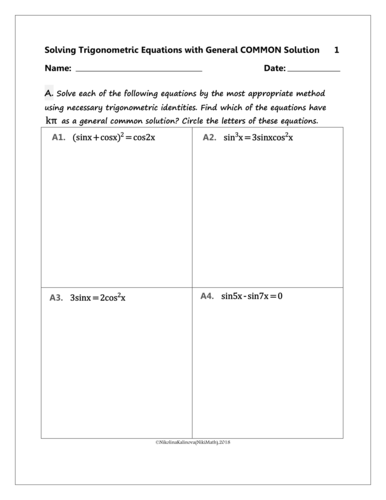 Trigonometric Equations - Quiz/ Group Activity | Teaching Resources