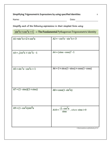 Simplifying Trig Expressions by SPECIFIED trig identities (typed solutions) | Teaching Resources