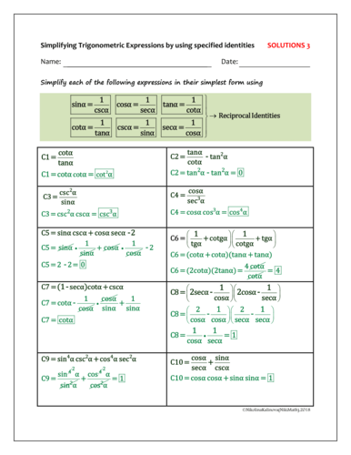 Simplifying Trig Expressions by SPECIFIED trig identities (typed ...
