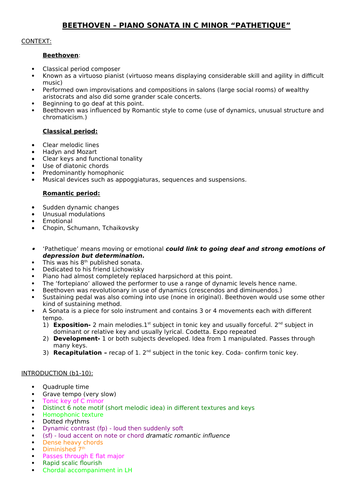 Edexcel GCSE Music Grade 9 Notes (Beethoven Piano Sonata in C minor ...