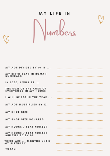 My Life in Numbers | Teaching Resources