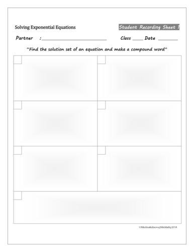 Solving Exponential Equations- Partner Activity "Make compound words ...