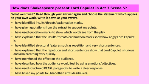 Lord Capulet Analysis - Effective Peer/Self Assessment Tool | Teaching ...