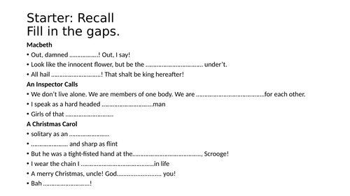 Recall Starter Tasks AQA GCSE | Teaching Resources