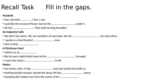Recall Starter Tasks AQA GCSE | Teaching Resources
