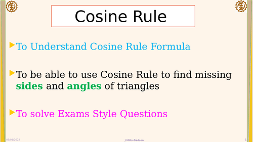 Cosine Rule for Sides and Angles | Teaching Resources